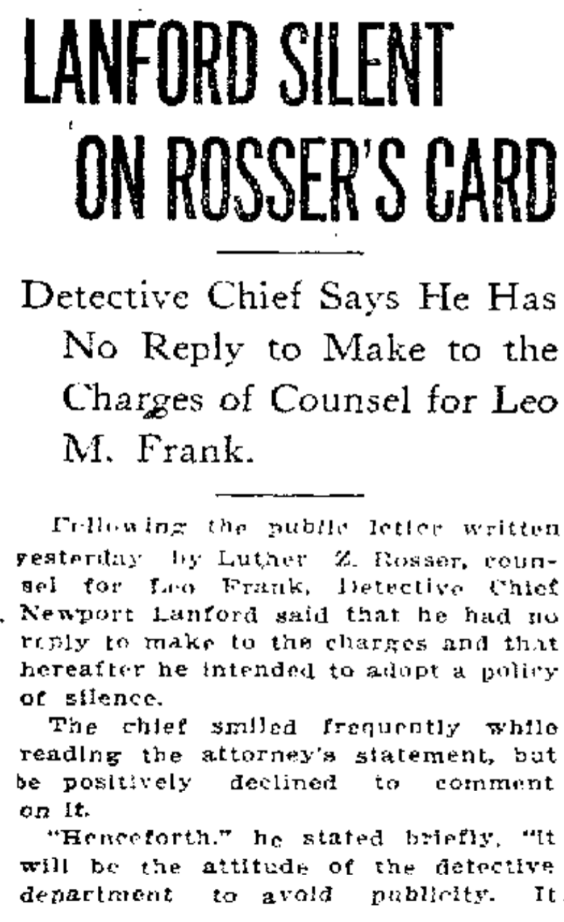 Lanford Silent on Rosser’s Card – The Leo Frank Case Research Library