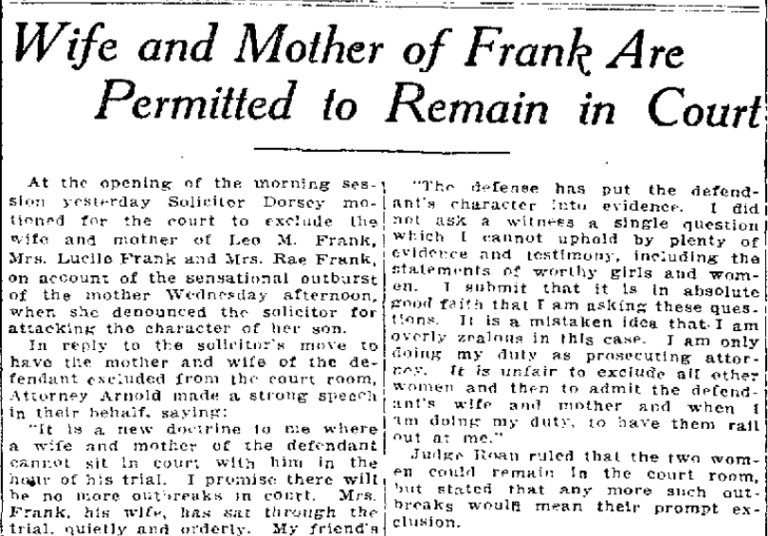 Wife and Mother of Frank Are Permitted to Remain in Court – The Leo ...