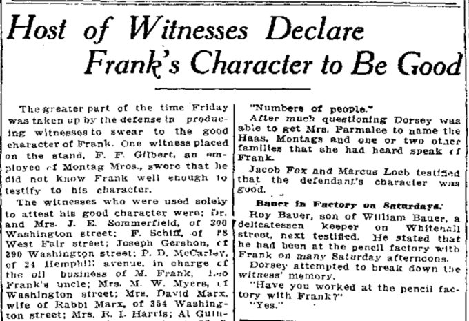 Host of Witnesses Declare Frank’s Character to Be Good – The Leo Frank ...